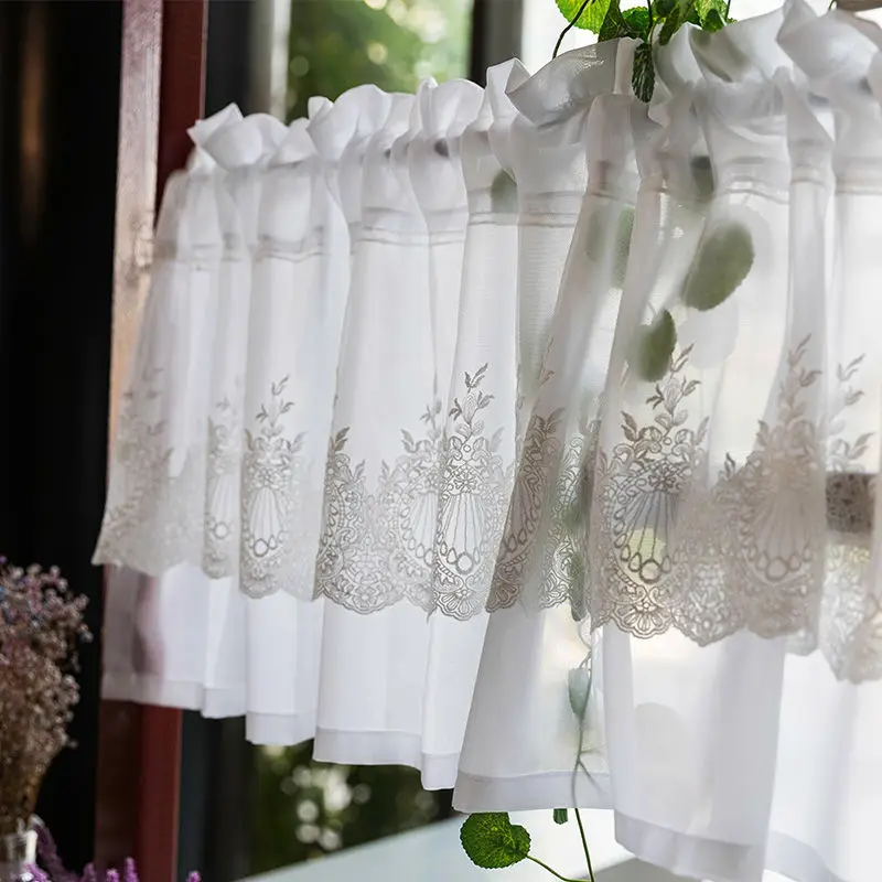 Elegant Lace Short Curtains for Kitchen Bathroom and Cafe, Floral ...