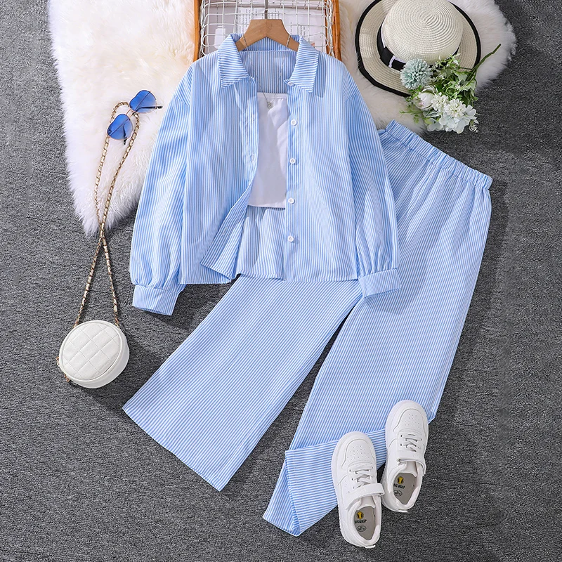 Kids-Clothing-Sets-For-Girls-Baby-Blue-Striped-Long-Sleeved-Coat-And ...