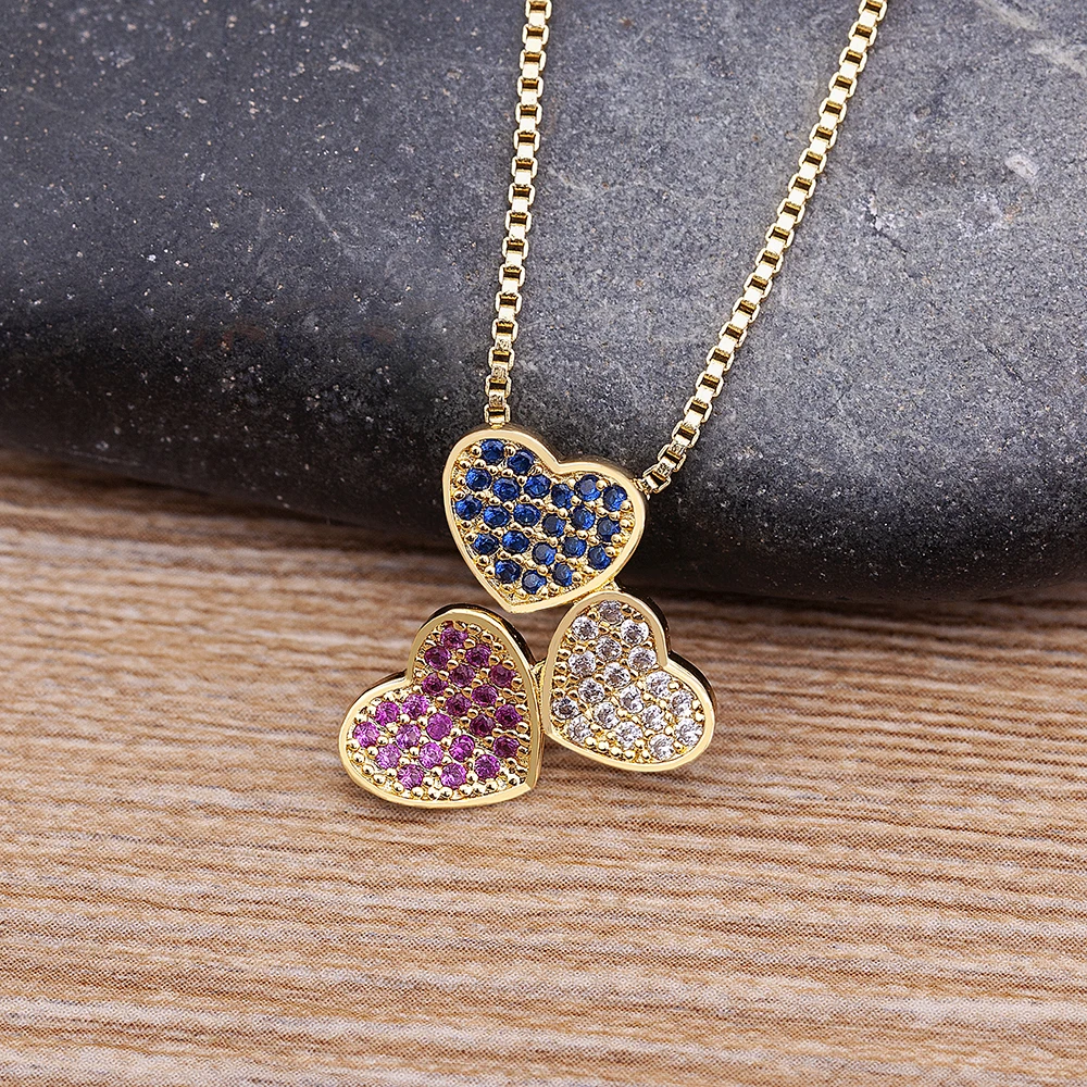 Nidin-Fashion-Romantic-Three-Sweet-Peach-Heart-Love-Chain-Pendant ...