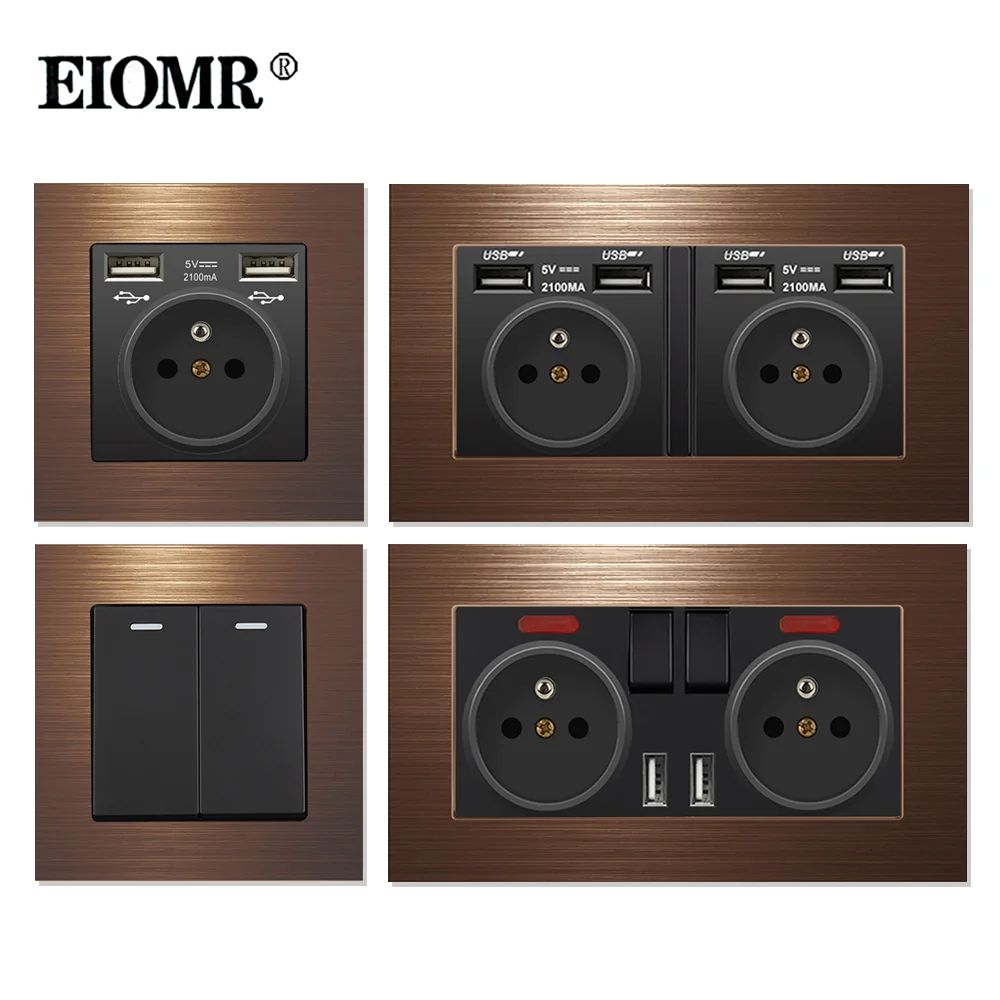 EIOMR-France-Standard-Electrical-Outlets-Red-Aluminum-Alloy-Panel-86mm ...