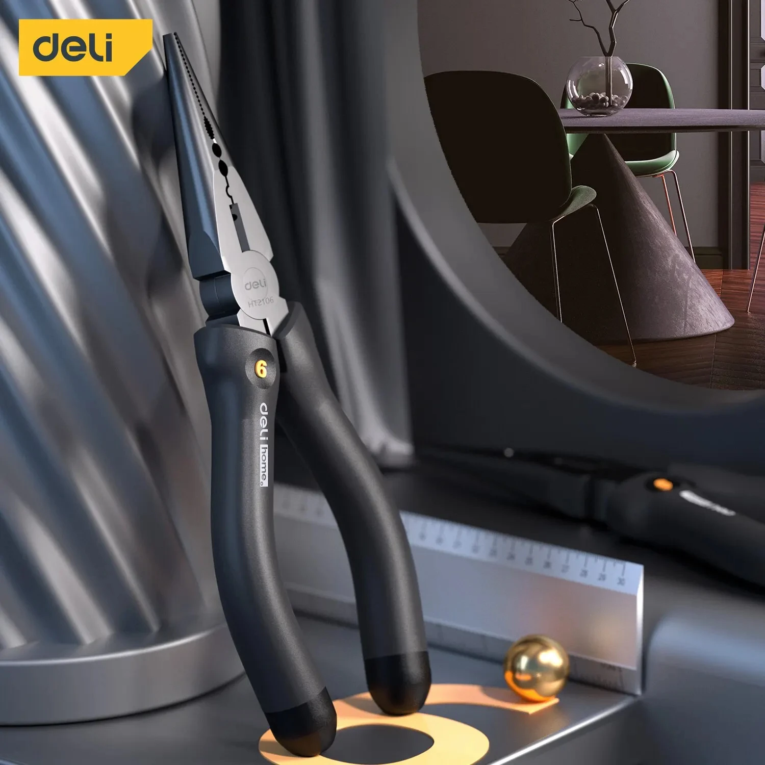 Deli-Alicates-de-punta-larga-multifunci-n-mango-negro-de-6-pulgadas ...