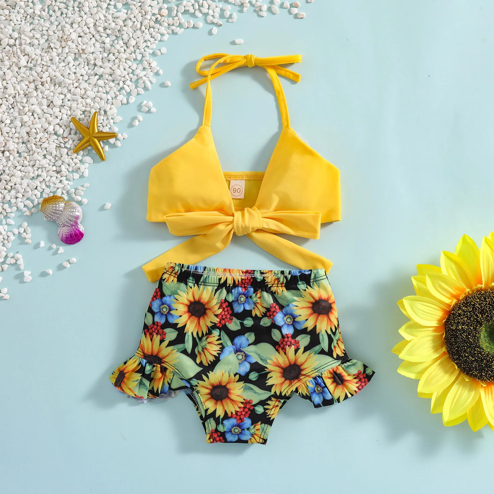 Girl-Piece-Toddler-Summer-Girls-Sunflower-Flower-Printing-Ruffles-Two ...