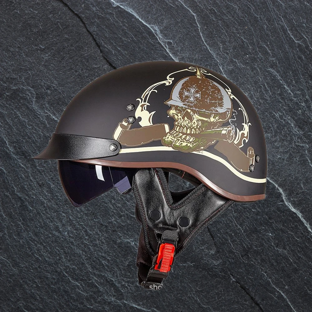 Echte GXT ABS Shell Vintage Glasvezel Half Gezicht Motorhelm Chopper ...