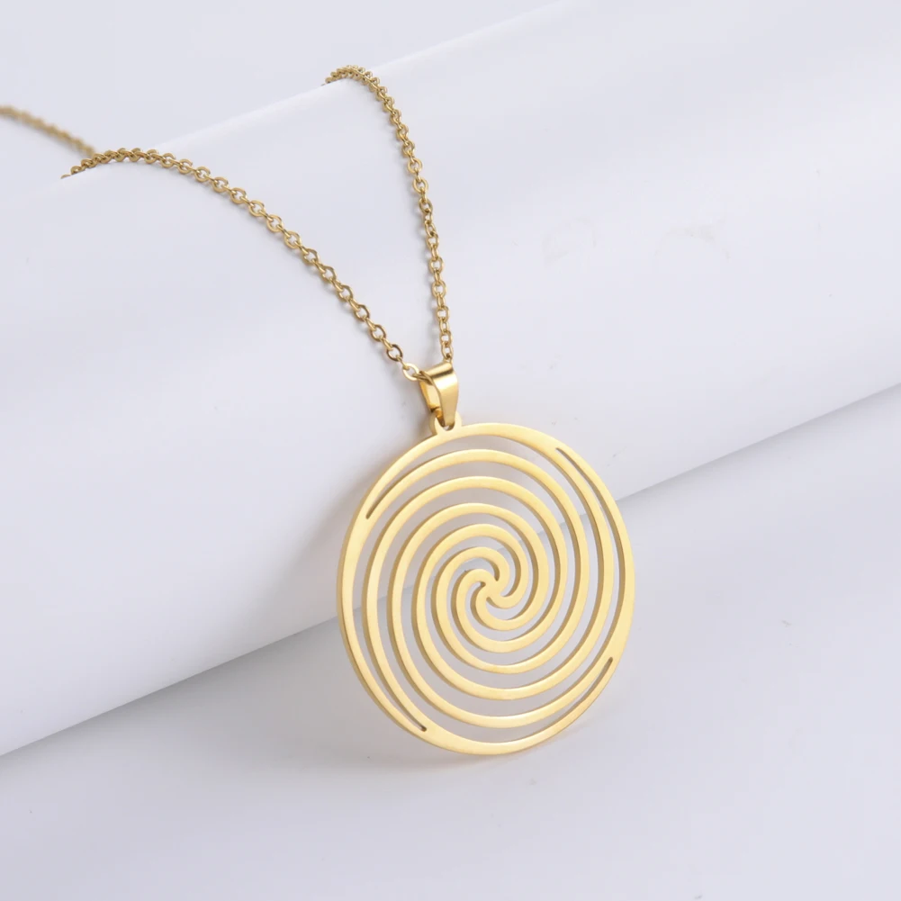 Skyrim-Geometrische-Spiraal-Ronde-Hanger-Ketting-Rvs-Gold-Kleur-Swirl ...