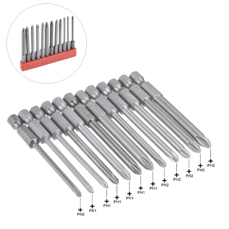 12Pcs PH0 PH1 PH2 Magnetic Phillips Screwdriver Bit Set Cross Drill ...