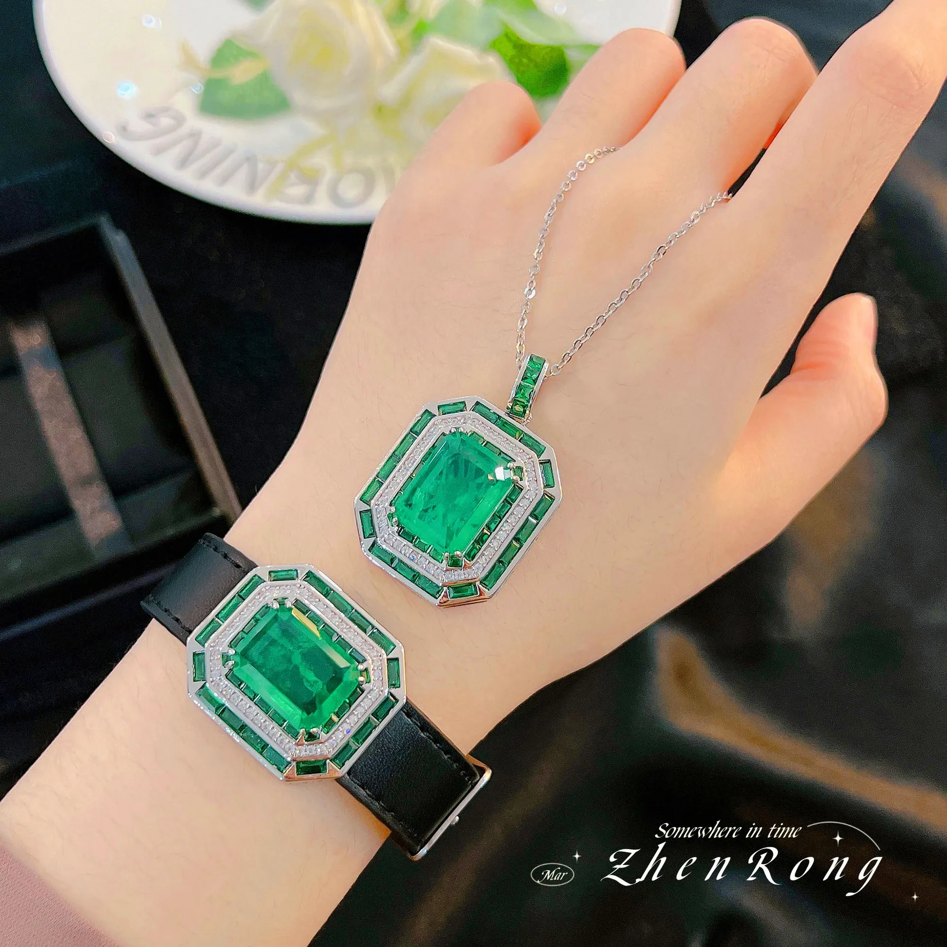 Luxury Designer Jewelry Simulation Emerald Necklaces Fashion Wristband Belt Bracelets Cocktail ...