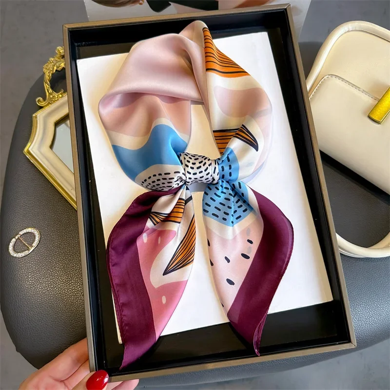 Women Imitation Silk Scarf Square Hairbands Foulard Female Floral ...