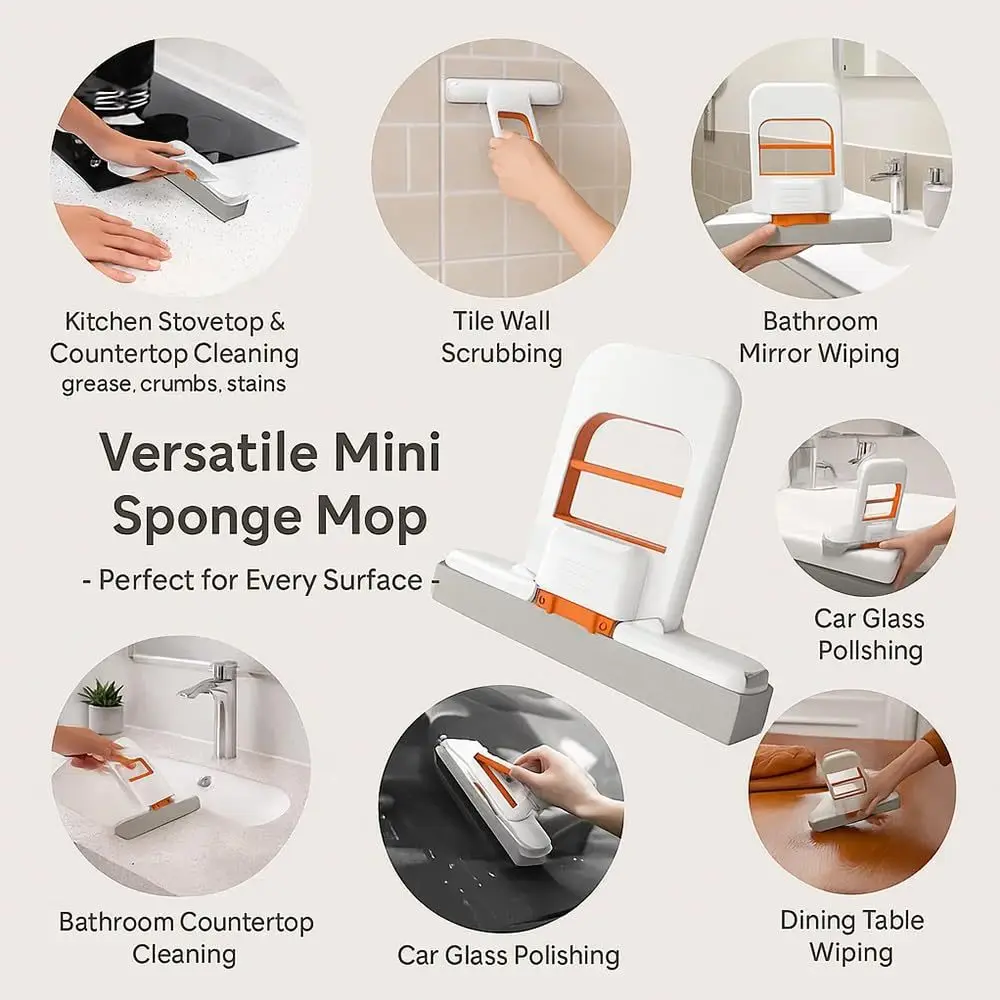 Clever Snap-grip Mini Mop Foldable For Countertops - Portable Self ...