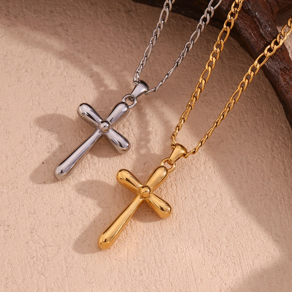 E-B-belle-Figaro-Chain-Simple-Smooth-Cross-Necklace-316L-Stainless ...