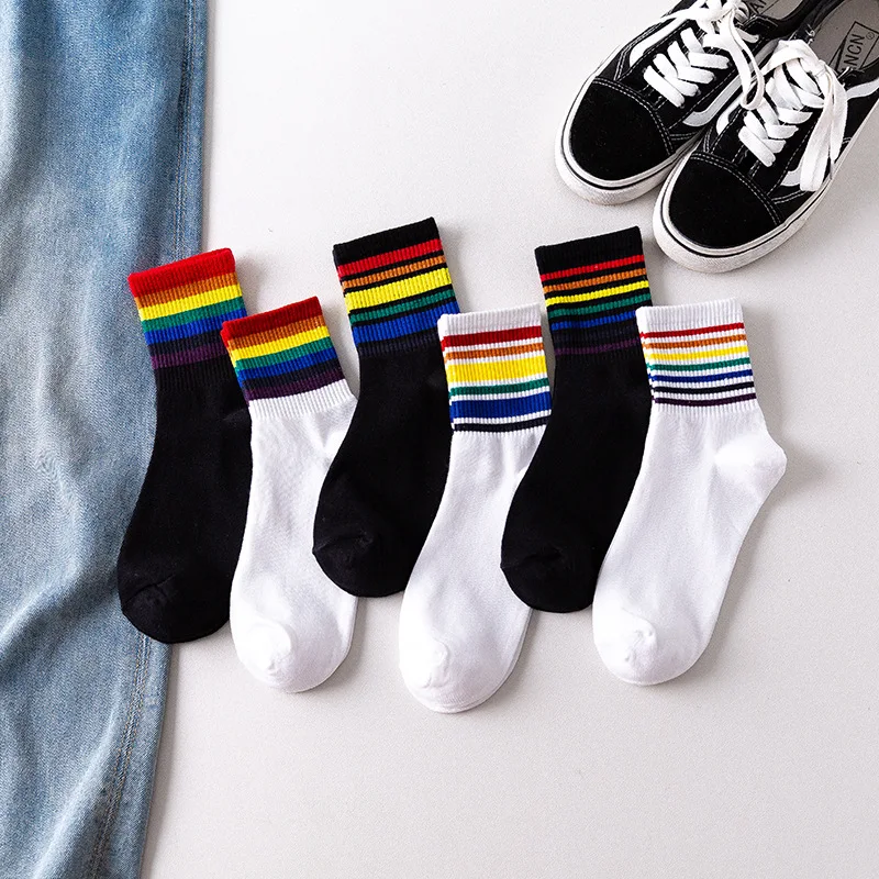 All-match Cute Socks Harajuku Colorful Kawaii Rainbow Colors Woman ...