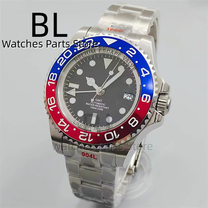 BLIGER 43mm GMT Watch For Men Chapter Ring Case Luminous Bezel Black ...