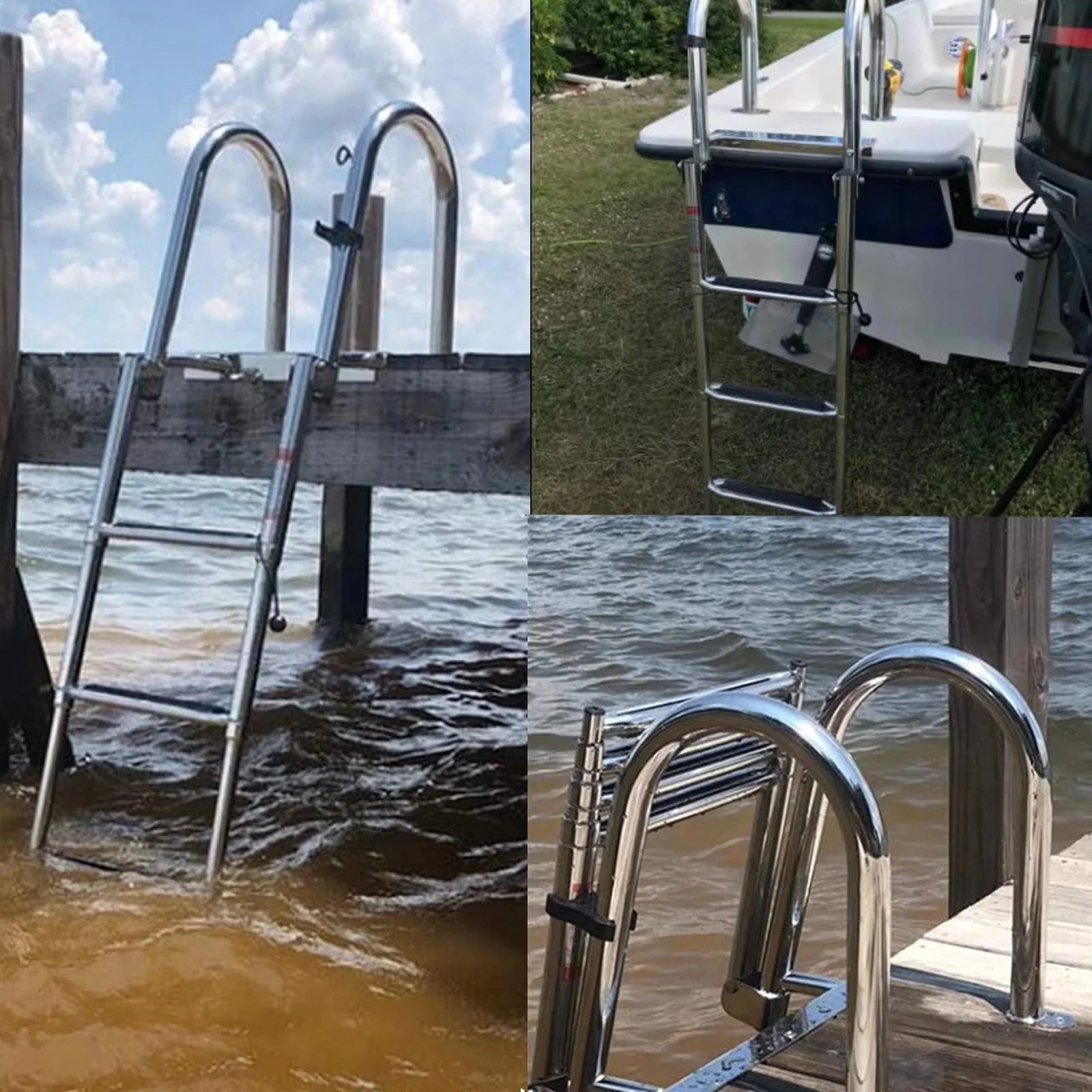 316 Stainless Steel Folding Ladder With Wide Steps ISURE MARINRE 4-Step ...