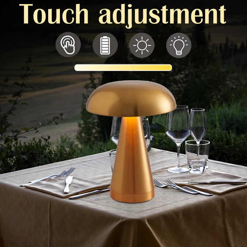 Portable-Metal-LED-Table-Lamp-Mushroom-Rechargeable-Desktop-Night ...