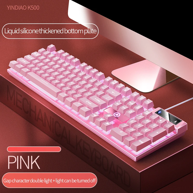 K500 teclado rosa cor misturada branco rosa keycaps 104 teclas com fio ...