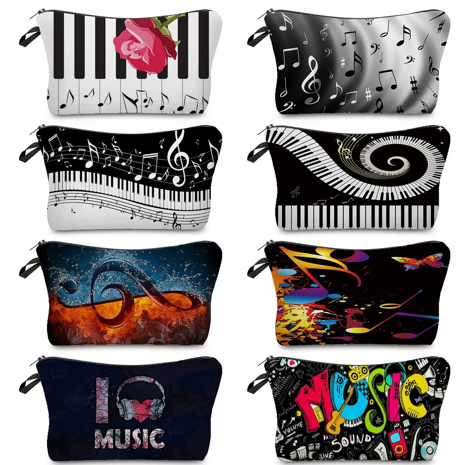 Makeup Pouch Organizer Portable Pencil Case Piano Guitar Painting Women ...