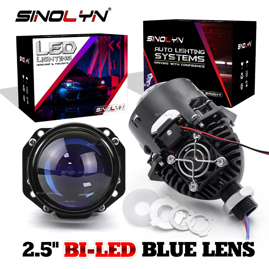 Sinolyn-2-5-Inch-6000K-Blue-Bi-LED-Projector-Lenses-13000LUX-H7-LED-H4 ...