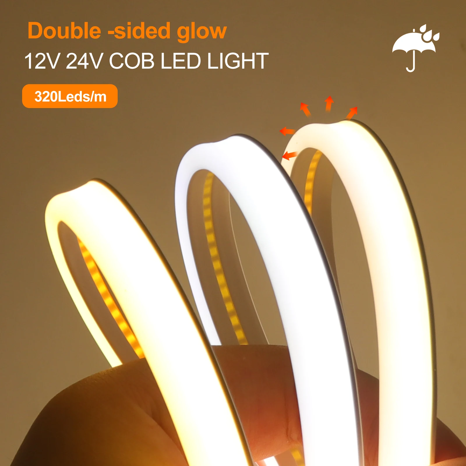 Double-Side-Glow-COB-LED-Strip-Light-12V-24V-Waterproof-Flexible-LED ...