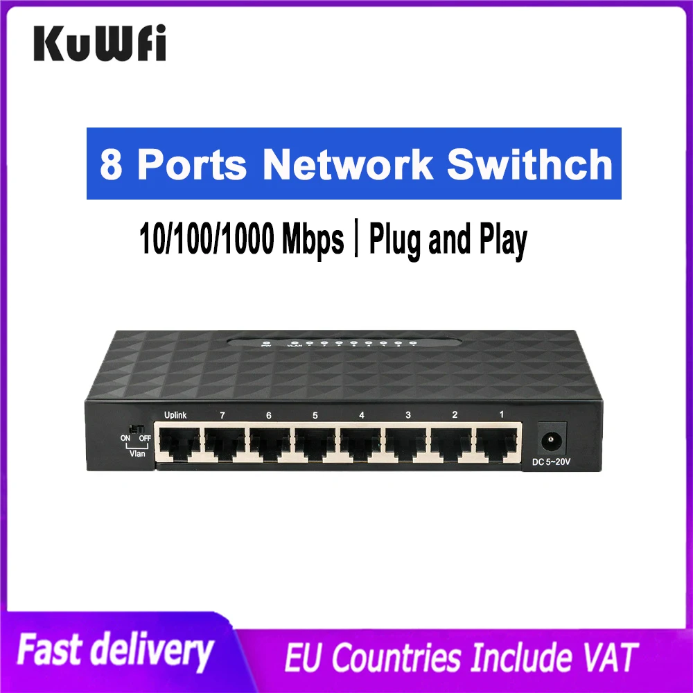 KuWFi-8-Ports-Gigabit-Switch-10-100-1000Mbps-Ethernet-Network-Switch-High-Performance-Hub-RJ45 ...