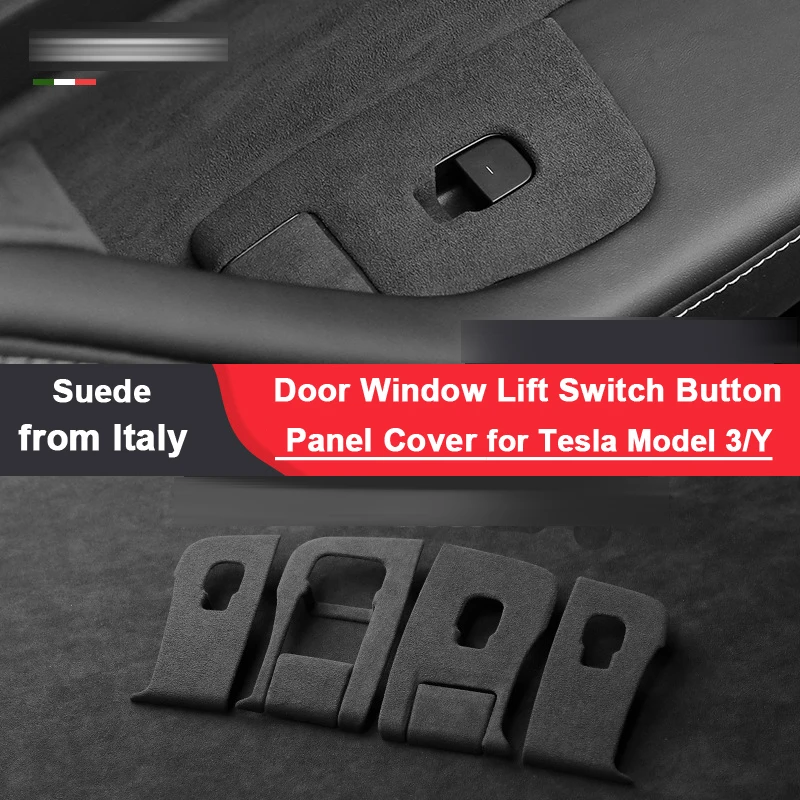 For-Tesla-Model-3-Y-Door-Switch-Button-Sticker-Window-Lift-Panel-Suede ...