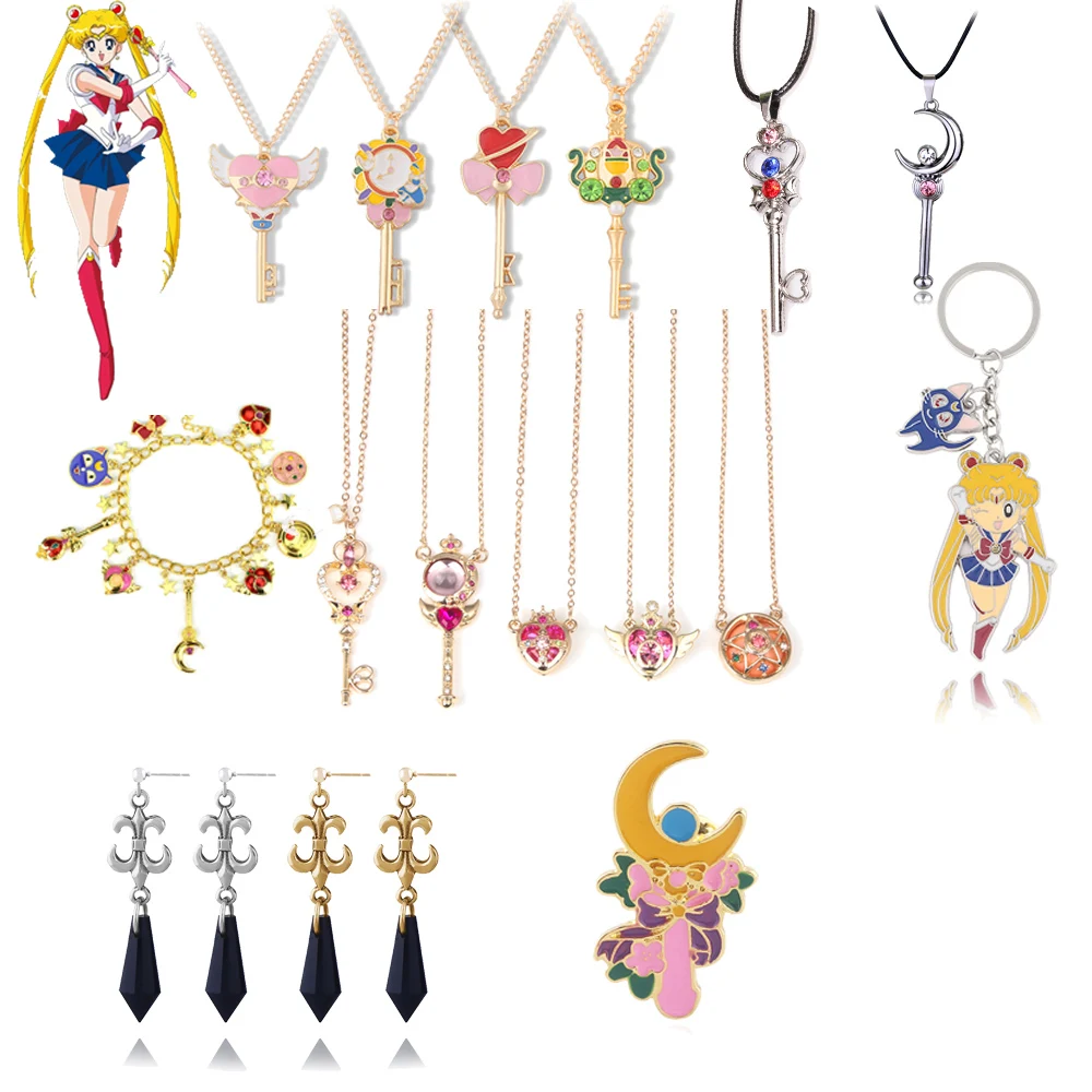 Anime-Sailor-Moon-Keychain-Necklace-Brooch-Bracelet-Magic-Wand-Pendant ...