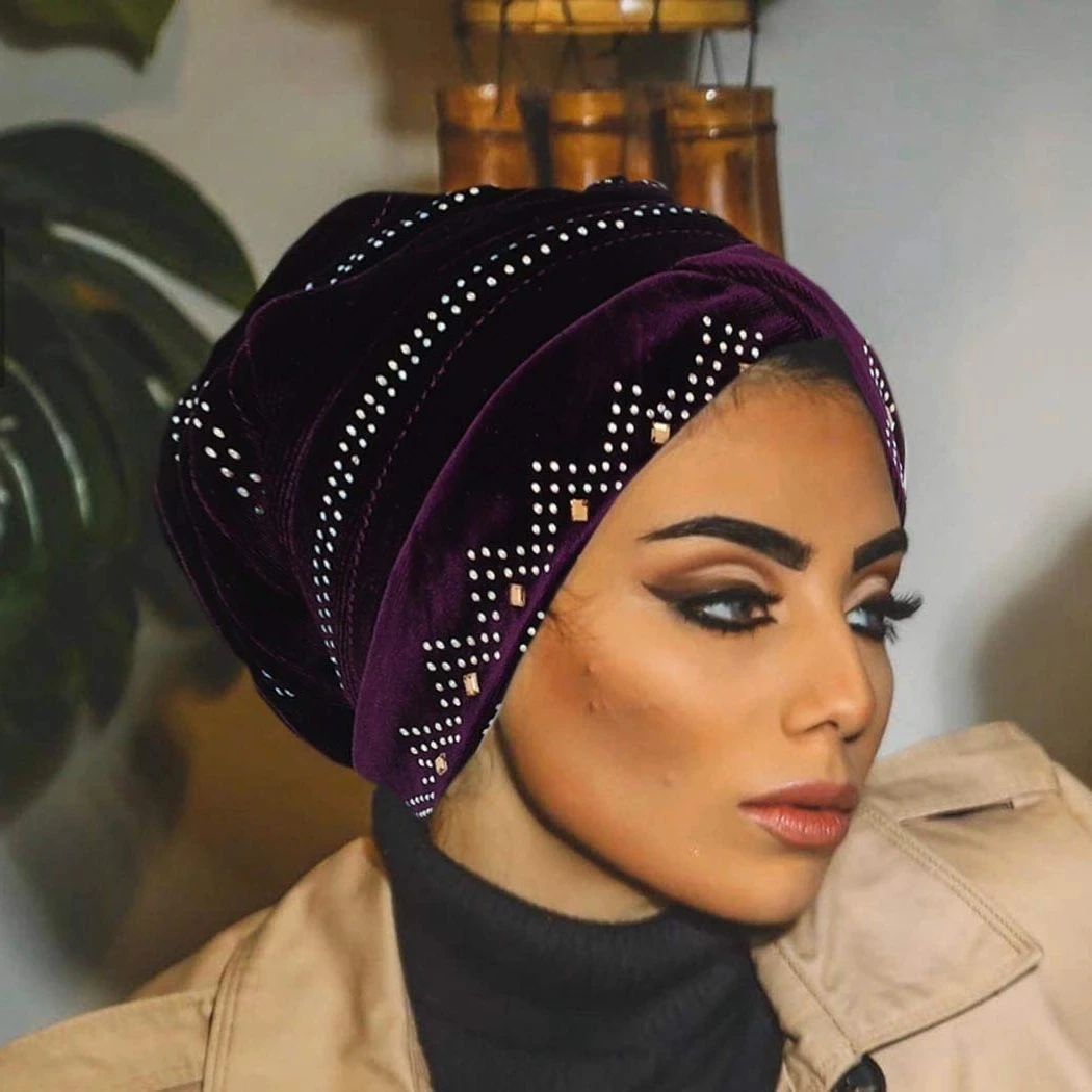 Ramadan Turban Hat Shower Wide Sparkly Sleep Crystal Muslim Women Hijab ...