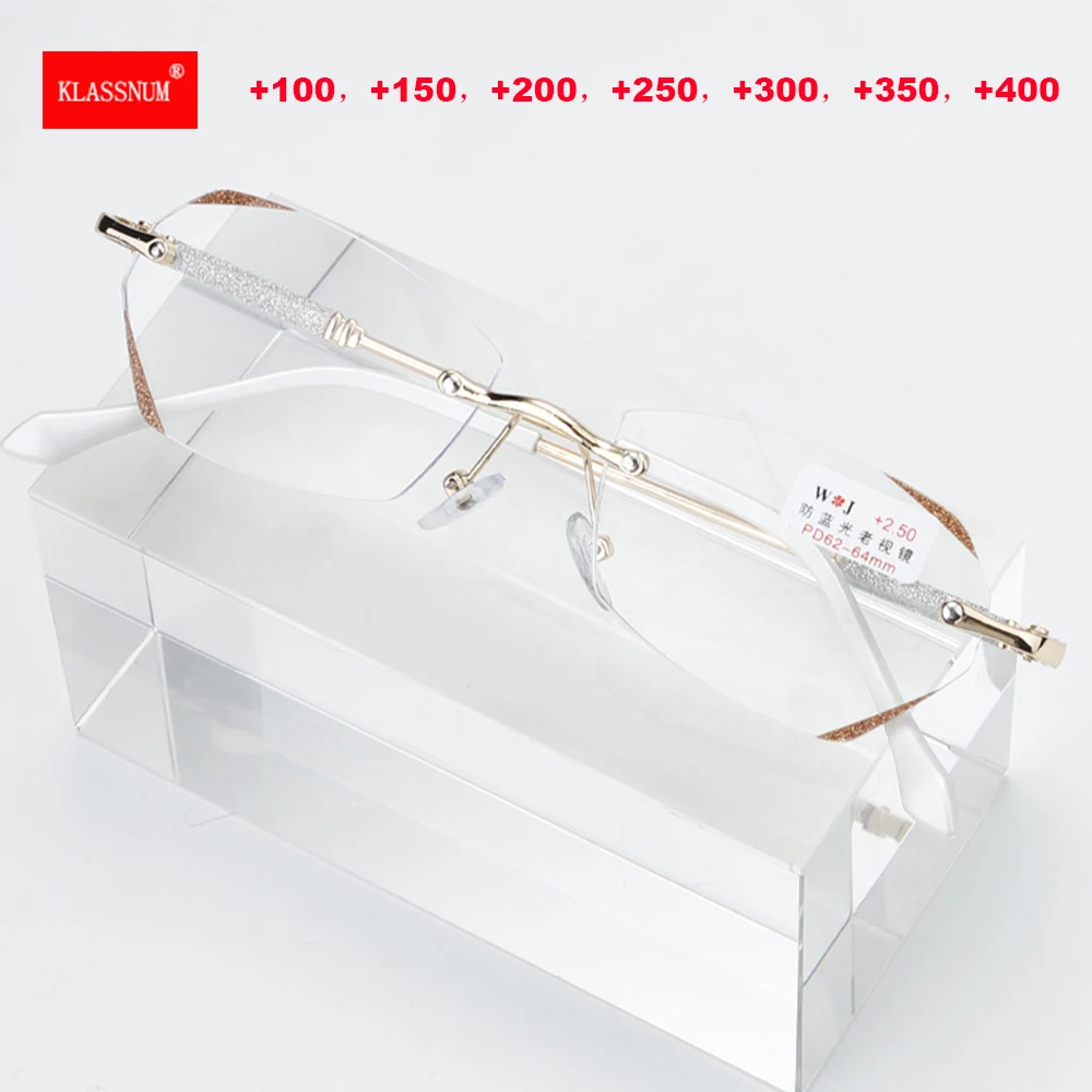 Reading Glasses Women Frameless Diamond Cut Edge Presbyopia Eyeglasses ...