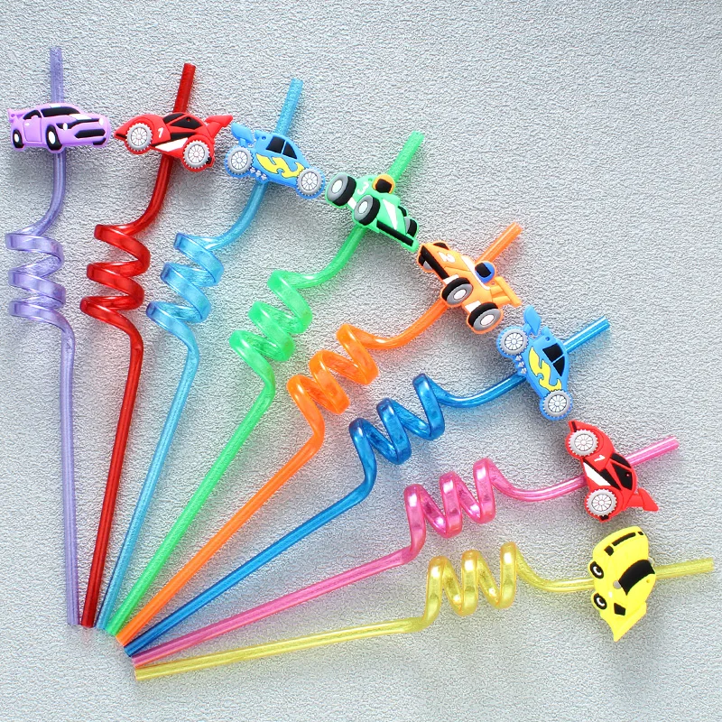 8pcs-26cm-Racing-Kids-Party-Themed-Straws-Reusable-Car-Plastic-Helical ...