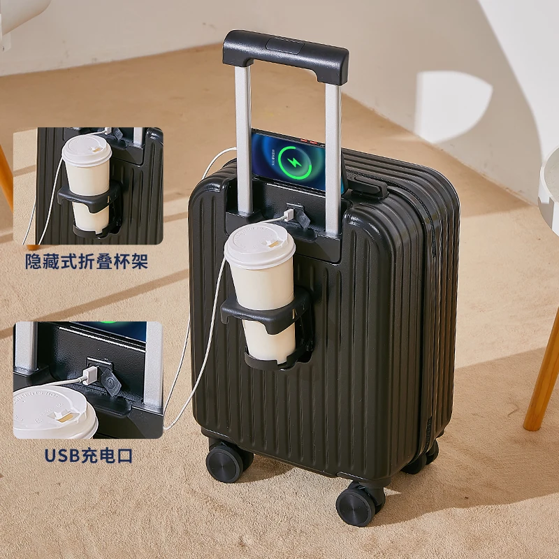 Multifunctional-suitcase-18-inch-small-lightweight-luggage-with-USB-cup ...