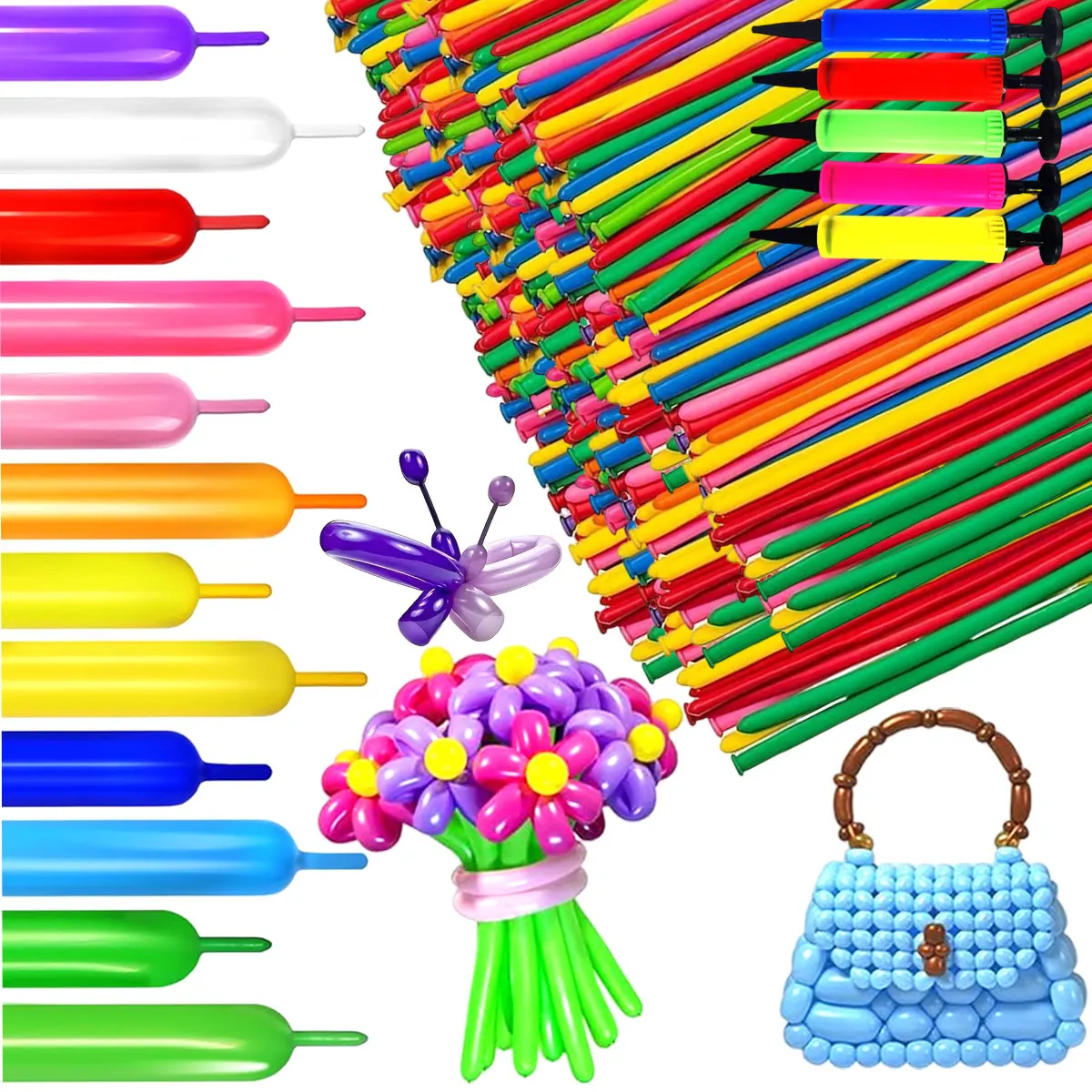 50/100pcs 10.24inch Colorful Long Latex Balloons With Balloon Pump DIY ...