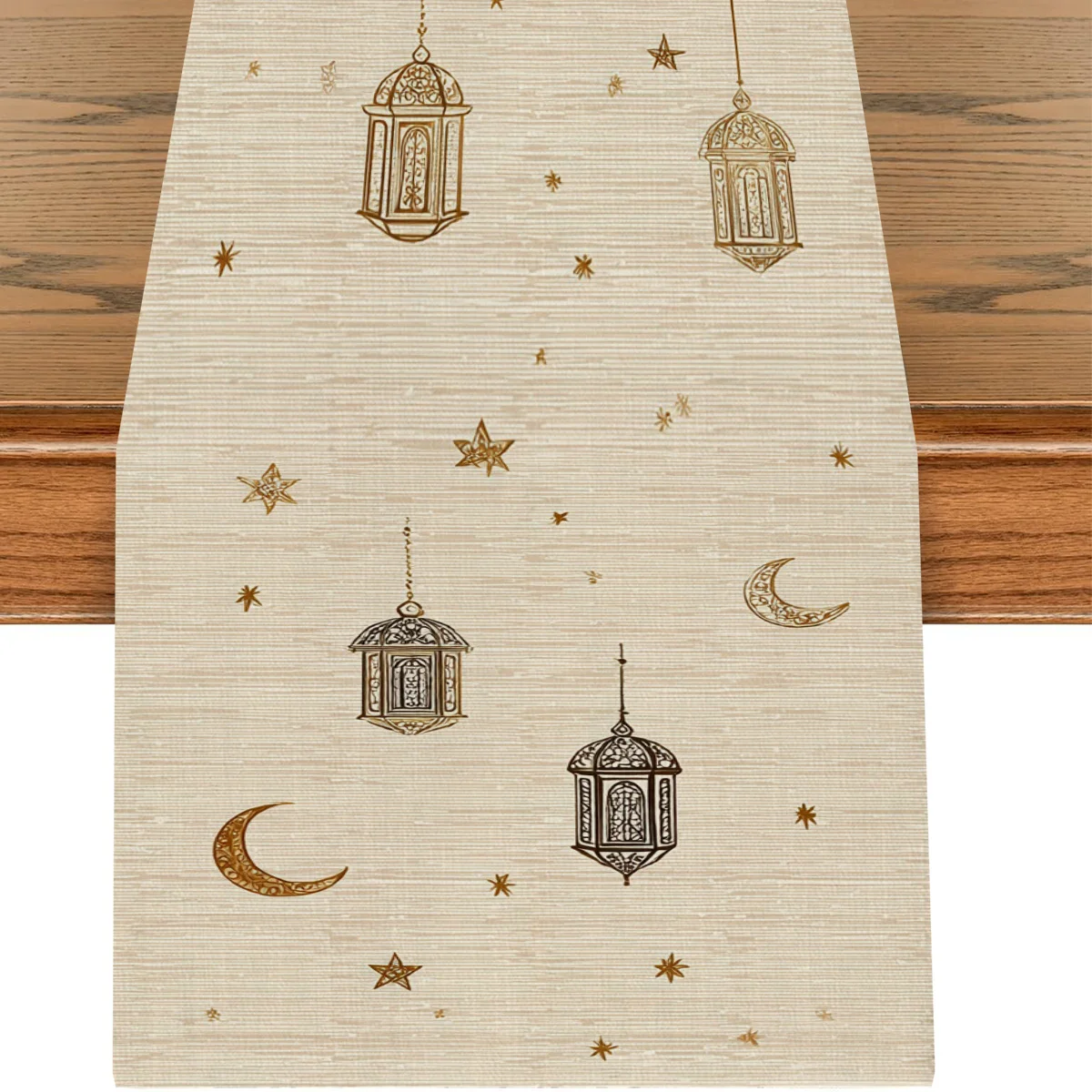 1pc Islamic Arabian Table Runner Golden Black Lantern Star Moon Ramadan ...