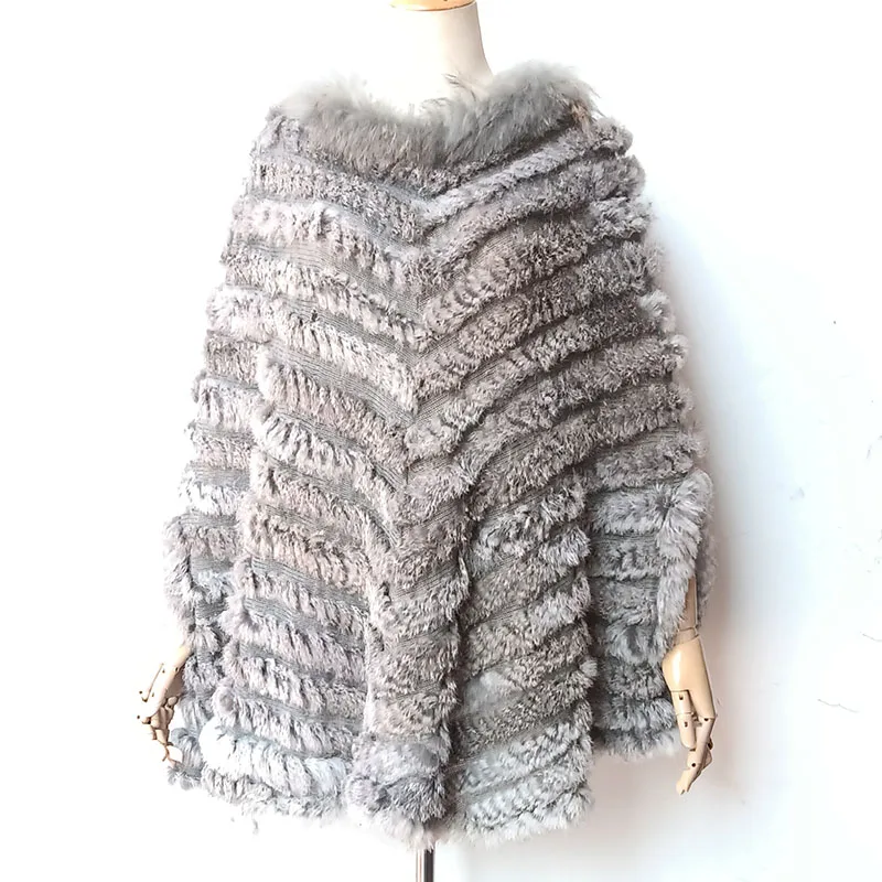Poncho-de-piel-de-conejo-de-punto-para-mujer-abrigo-informal-de-talla ...