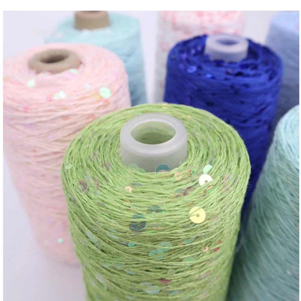 500g /1300M DIY Hand Knitting Cotton Yarn 3mm+6mm Sequins Yarn DIY for ...