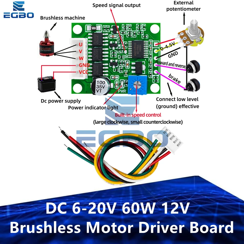 DC-6-20V-60W-12V-Brushless-Motor-Driver-Board-BLDC-Speed-Controller-3 ...