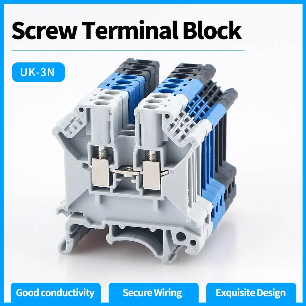 100pcs-Din-Rail-Terminal-Block-Universal-Conductor-UK-3N-Screw-Connection-Electrical-Wiring ...