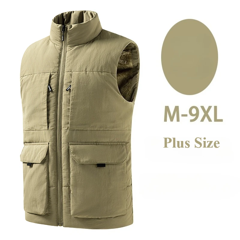 Men Vests for Fall Winter Padded Thickened Workwear Jacket Multi-pocket ...