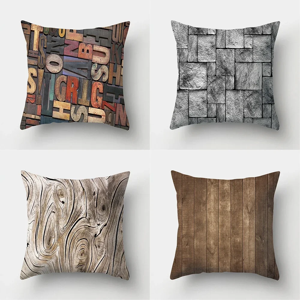 Wood-Stone-Pattern-Decorative-Cushions-Pillowcase-Polyester-Cushion ...