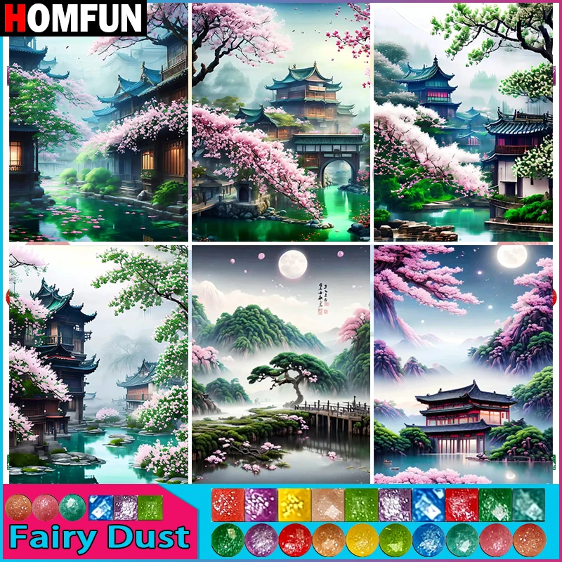 HOMFUN-Fairy-Dust-Paint-With-Diamond-Embroidery-House-Tree-Moon-Diamond ...