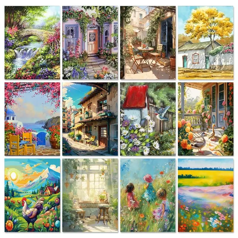 GATYZTORY-DIY-Frame-Paint-By-Number-Handmade-Landscape-Picture-Drawing ...