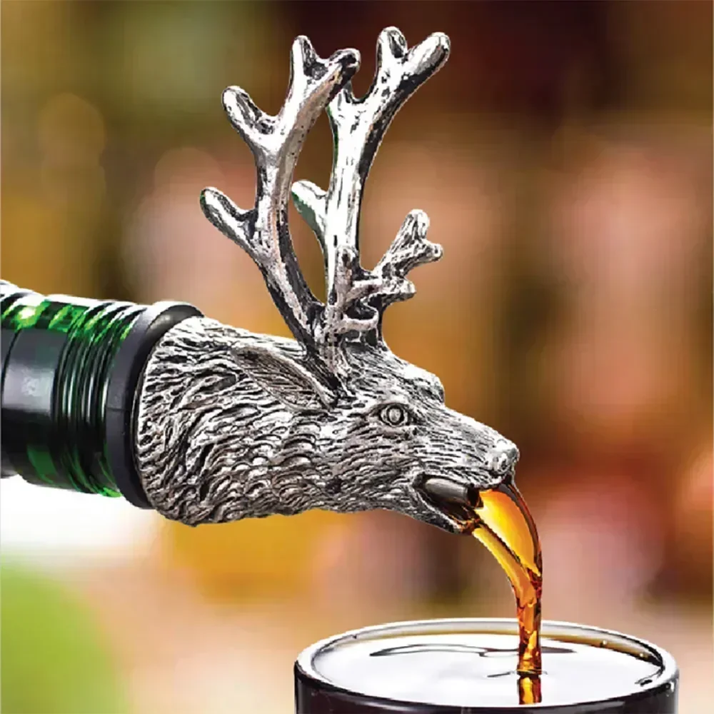 1-PC-Zinc-Alloy-Deer-Elk-Head-Mouth-Wine-Pourer-Wines-Extractor-Silver ...
