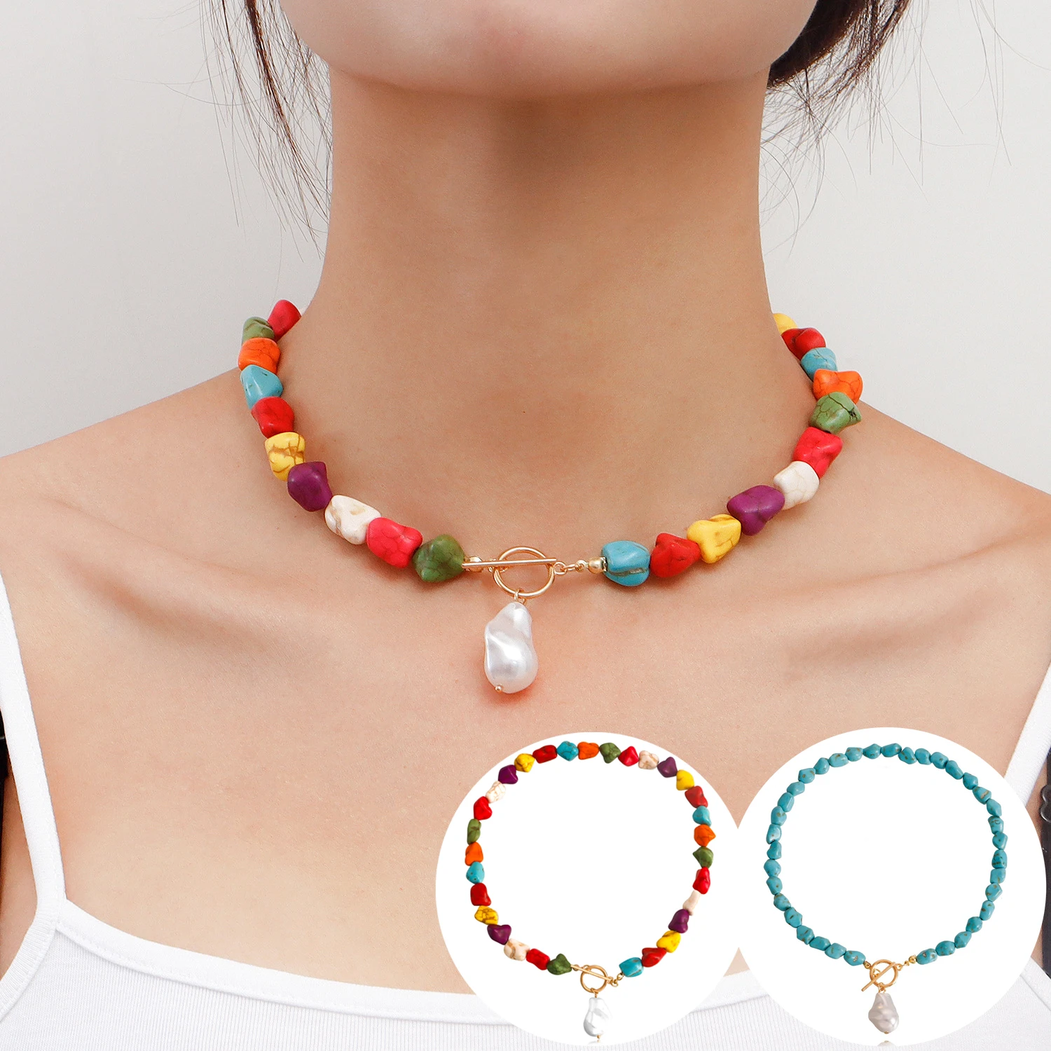 Handmade Colorful Irregular Stone Beads Simple Casual Bohemian Choker ...
