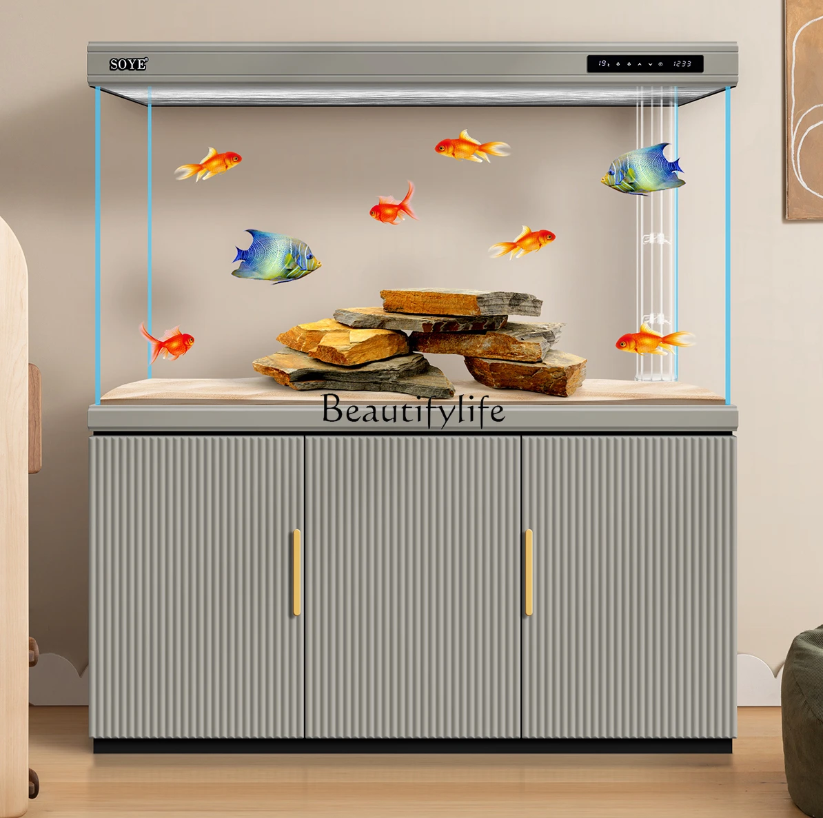 Fish-Tank-Living-Room-Home-Bottom-Filter-Light-Luxury-Floor-Screen ...