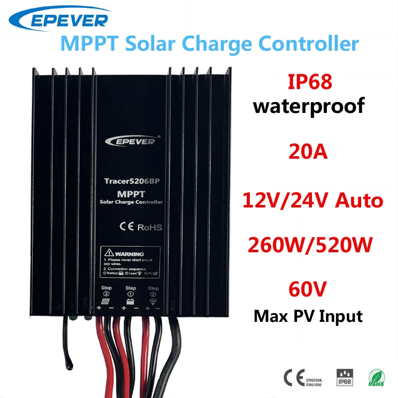 EPEVER-MPPT-Solar-Charge-Controller-20A-12V24V-Waterproof-Tracer5206BP ...