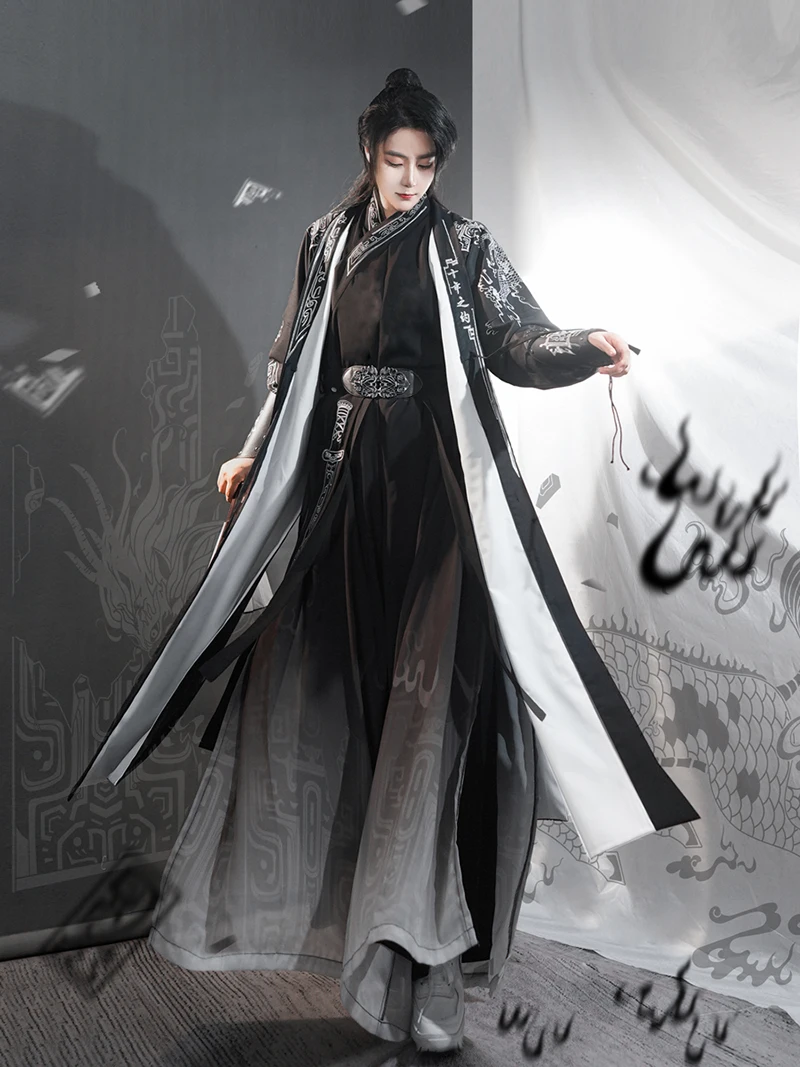 Chinese-Hanfu-Suit-Men-Large-Size-4XL-Black-Gradient-Hanfu-Shirt-Pants ...