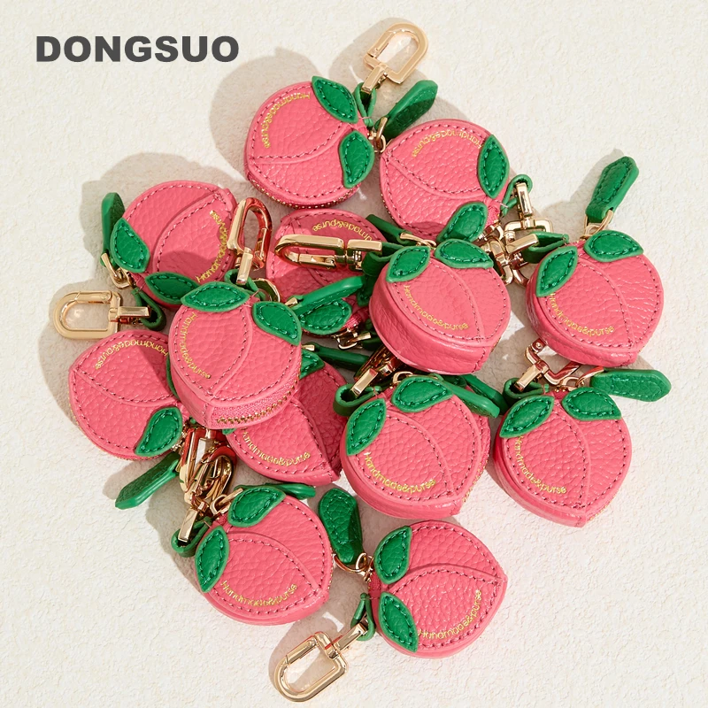 Peach Fruit Charm pu coin purse cute key chain mini pouch Wallet gift ...