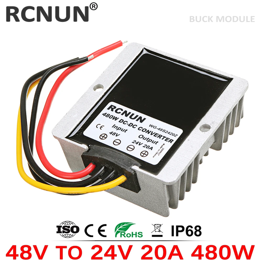 RCNUN 36V 48V to 24V 5A 10A 15A 20A Step Down Buck DC DC Power Converter 48 Volt to 24 Volt ...
