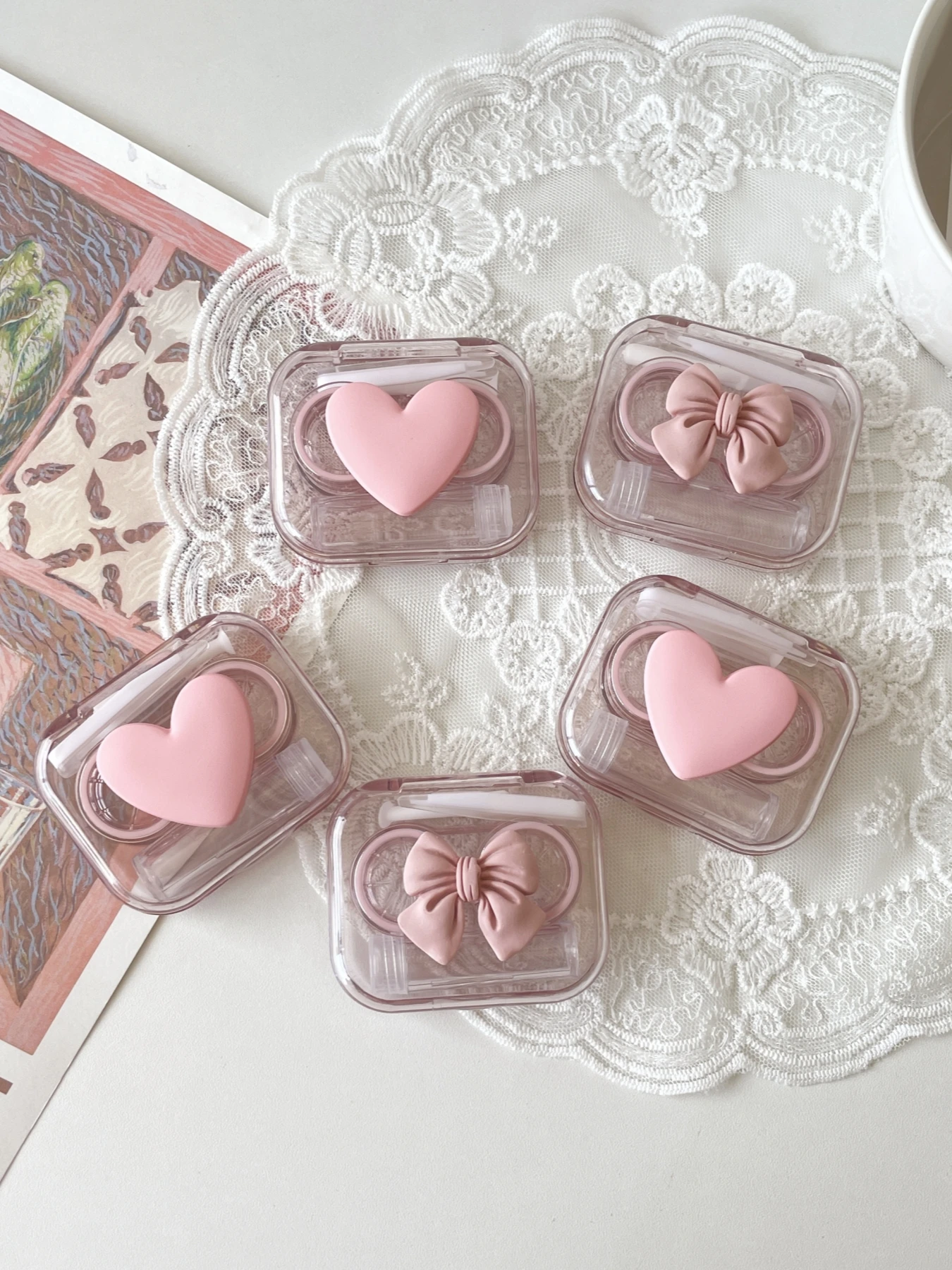 XIANGYU-Love-Bow-Cherry-Blossom-Pink-Transparent-Contact-Lens-Box-Mini ...