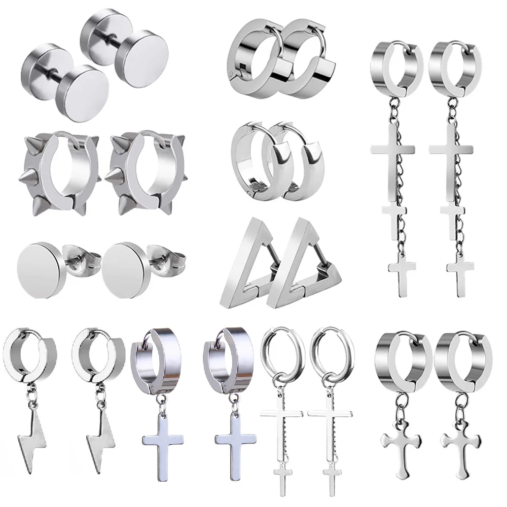 Pendientes-de-aro-de-acero-inoxidable-para-hombre-y-mujer-aretes-falsos ...