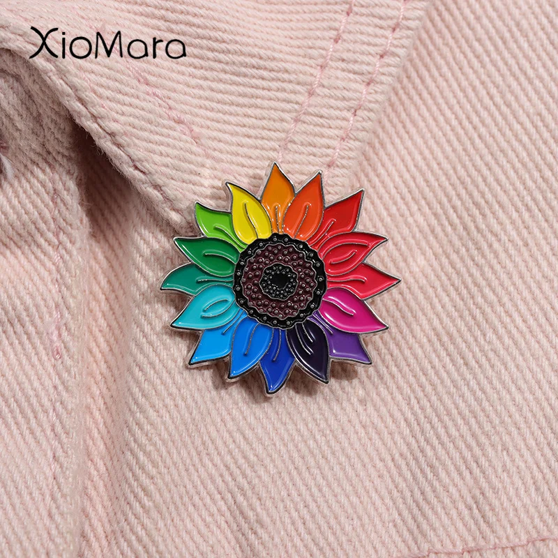 LGBT-Rainbow-Sunflower-Enamel-Pin-Pride-Lesbian-Gay-Flower-Brooch-Lapel ...