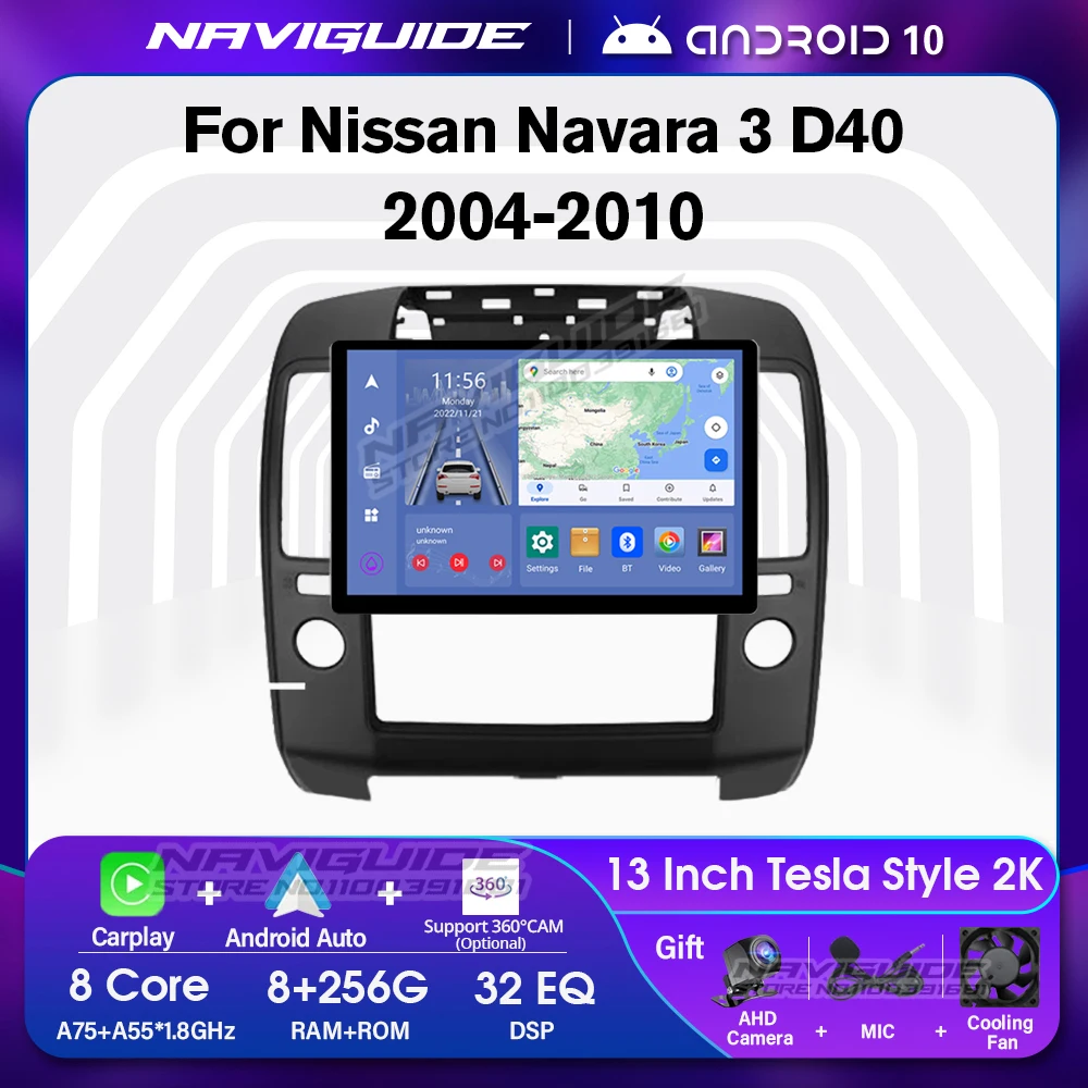 NAVIGUIDE 1920*1200P 13inch Carplay Car Radio For Nissan Navara 3 D40 ...