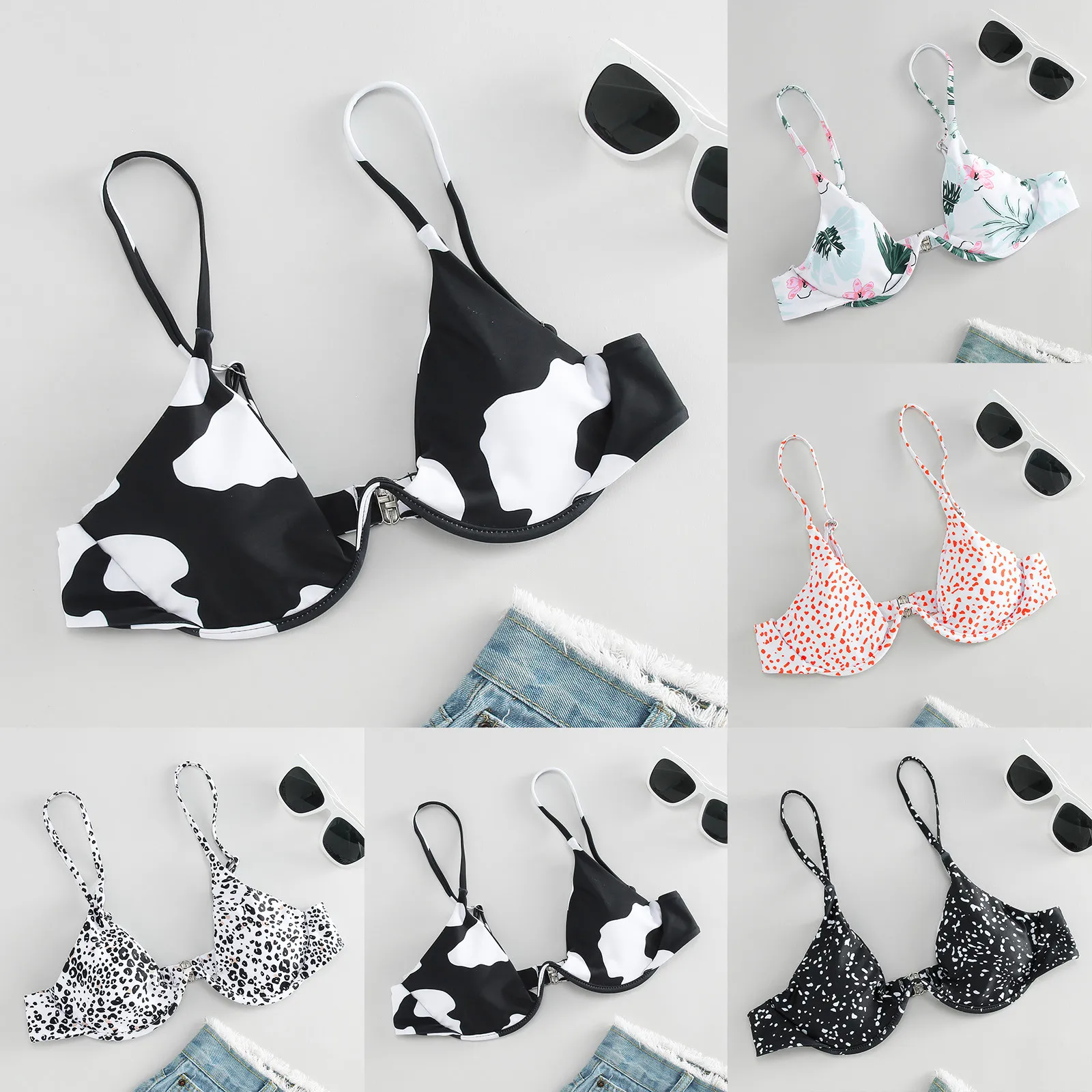 Bikini Bandeau Bandage Con Estampado De Vaca Para Mujer Push Up Brasile